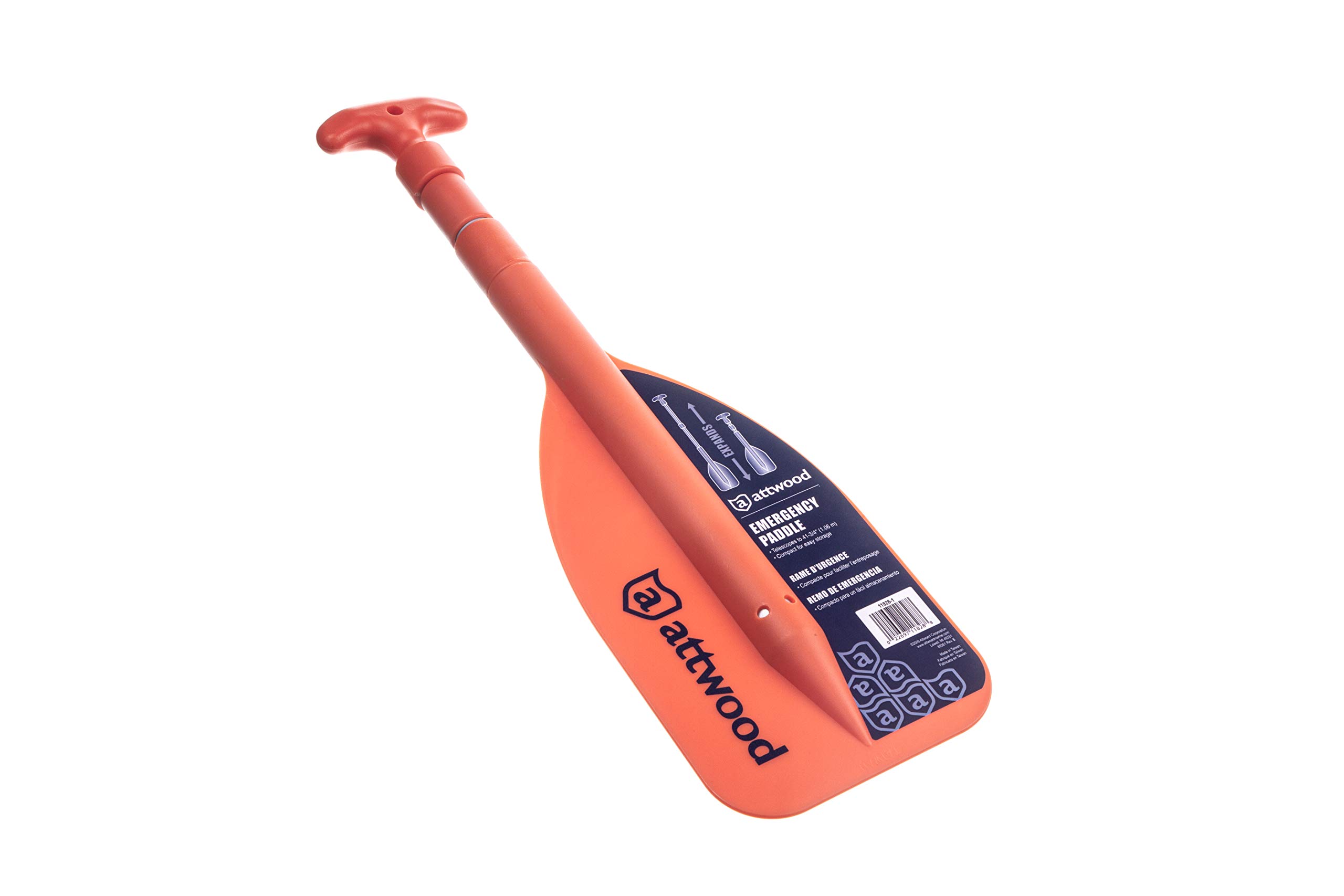 Attwood Emergency Telescoping Paddle for Boating, Collapsible, 20-inch to 42-inch, Orange