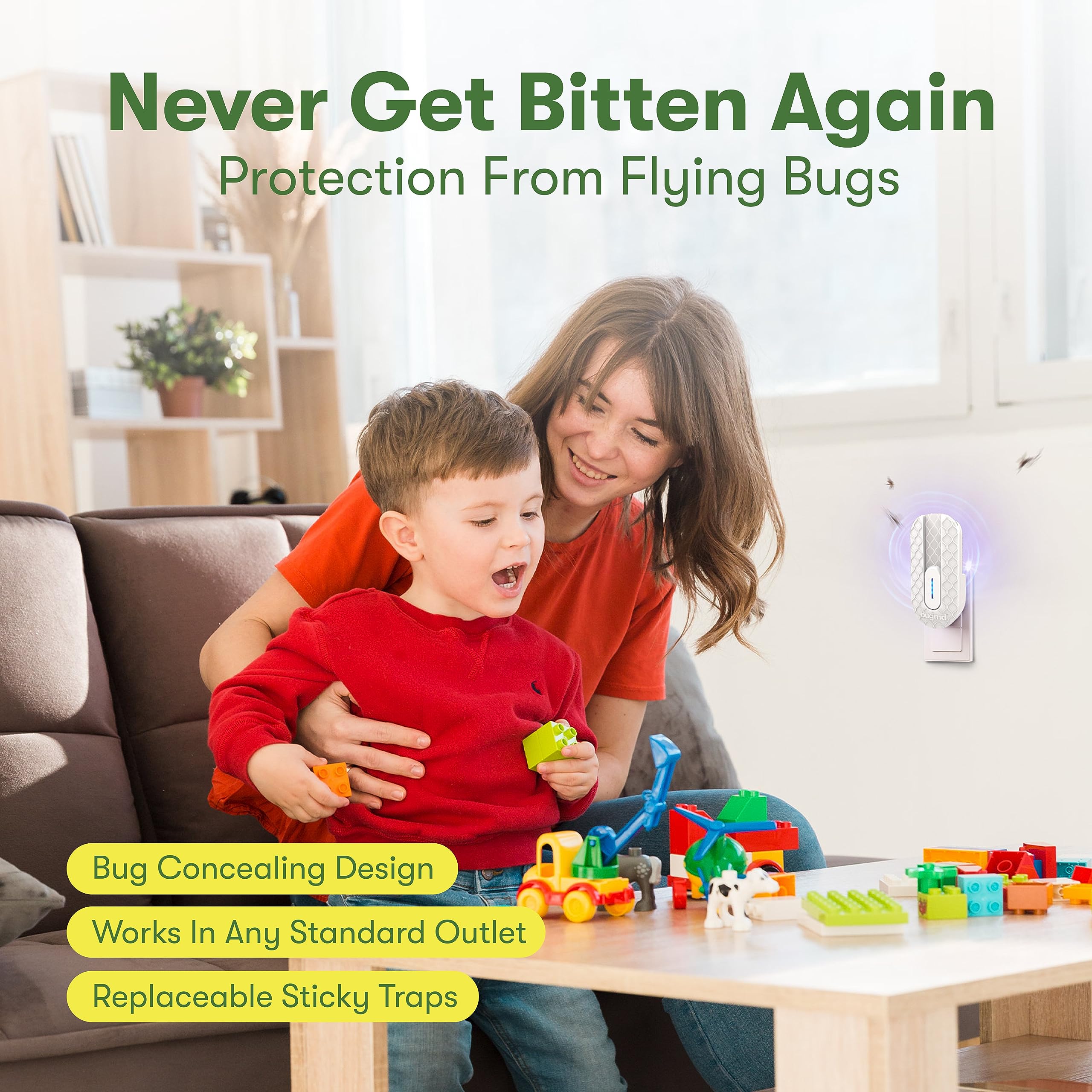 BugMD No Buzz Zone - Flying Insect Trap Catcher Indoor Fly Safer Home Fruit Traps for Gnat Moth Mosquito Bug Light Plug in Killer Refillable Uv Zapper Flea Inside and Indoors