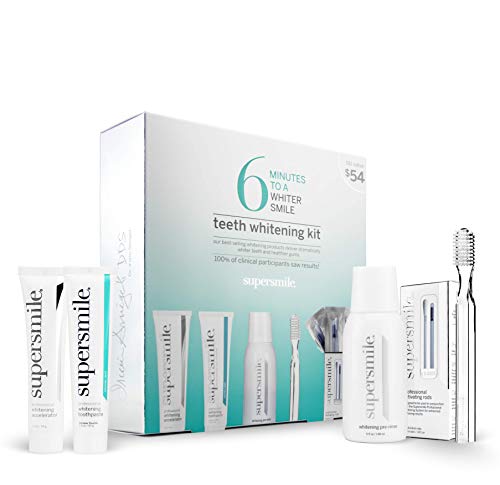 Supersmile Teeth Whitening Set - 6 Minutes to a Whiter Smile - Toothpaste, Accelerator, Toothbrush, Activating Rods, and Pre-Rinse - Up to 6 Shades Whiter Teeth - No Sensitivity (Original Mint)