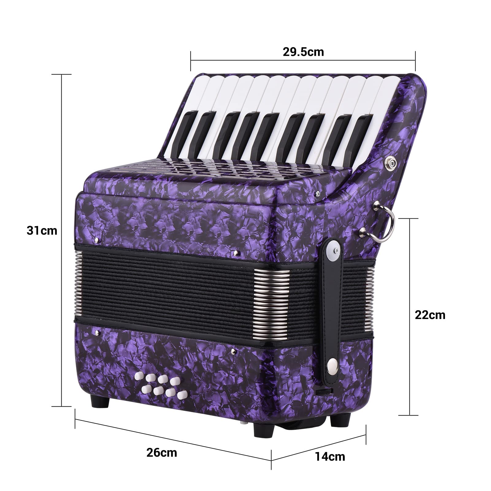 Btuty 22 Keys 8 Bass Piano Accordion with Adjustable Straps Gig Bag Musical Instrument for Beginners
