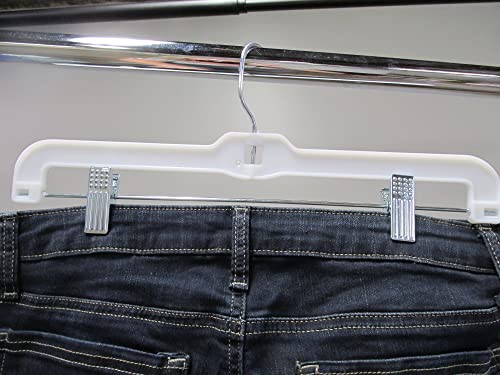 NAHANCO 1602RC Plastic Skirt/Pant Hanger with Short Metal Swivel Hook and Pinch Clips, Jumbo Weight, 14", White (Pack of 100)