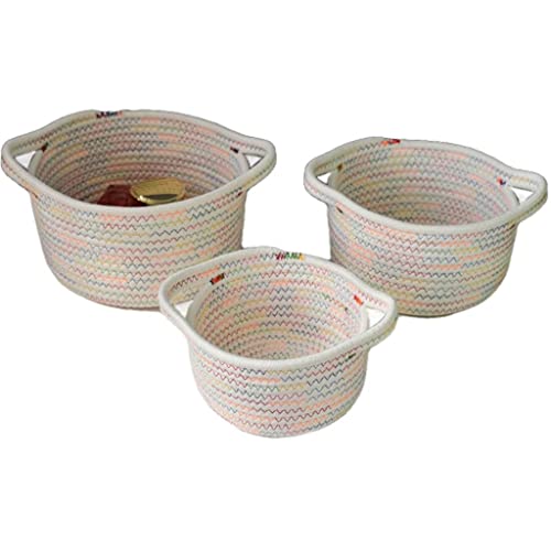 jeutide Desktop Storage Basket, Hand-Woven Cotton Rope Storage Basket for Key, Snack, Fabric Toy (White-s)