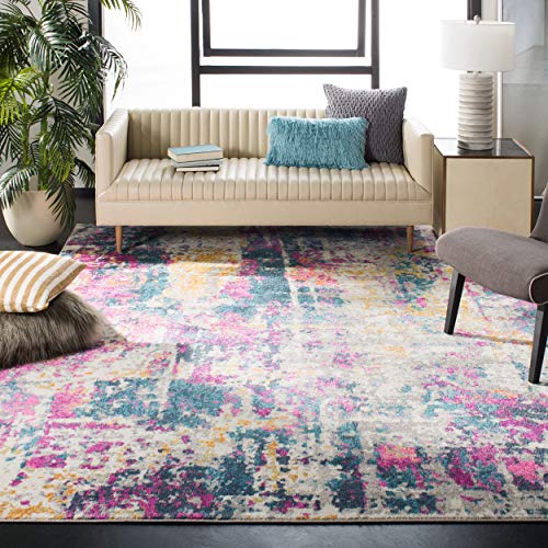 SAFAVIEH Madison Collection Accent Rug - 4' x 6', Ivory & Blue, Modern Boho Abstract Design, Non-Shedding & Easy Care, Ideal for High Traffic Areas in Entryway, Living Room, Bedroom (MAD143B)