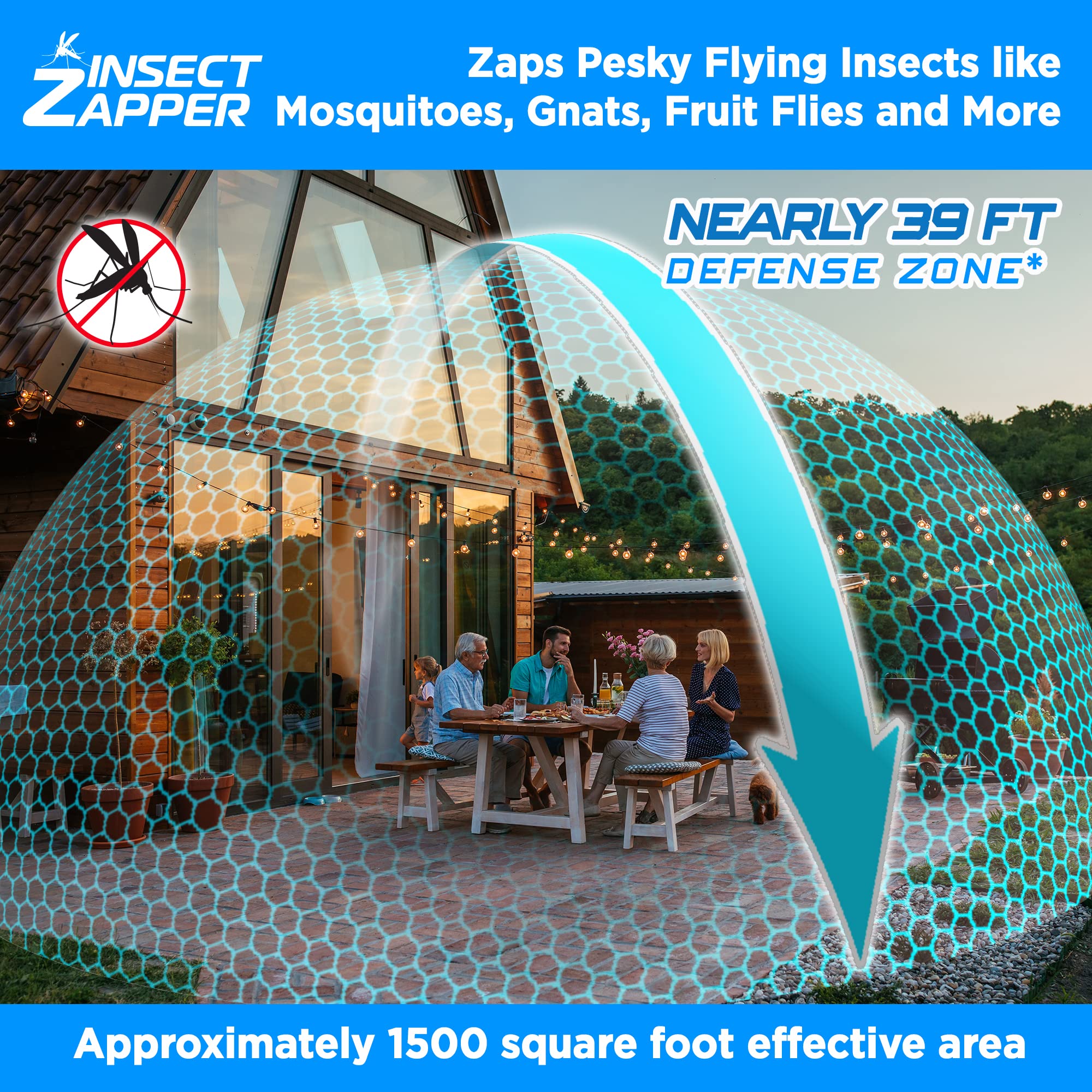 Livin’ Well Green Bug Zapper Indoor Outdoor - 4000V High Powered Electric Mosquito Zapper Home Patio, 1,500 Sq Ft Range Fly Zapper Mosquito Trap, 18W UVA Bulb Mosquito Killer Lamp Insect Bug Light