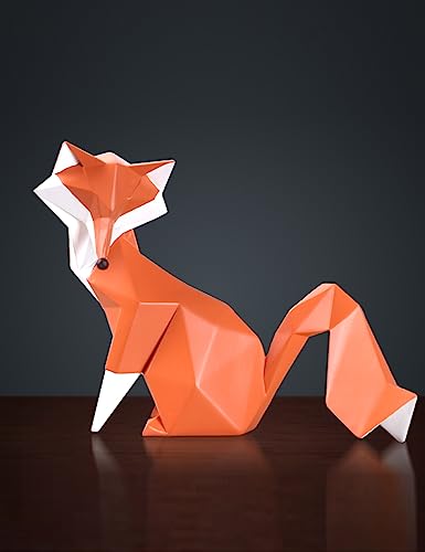HAUCOZE Fox Figurine Gifts Geometric Sculpture Decor Animal Statue Gifts Polyresin Arts 8.0 inch