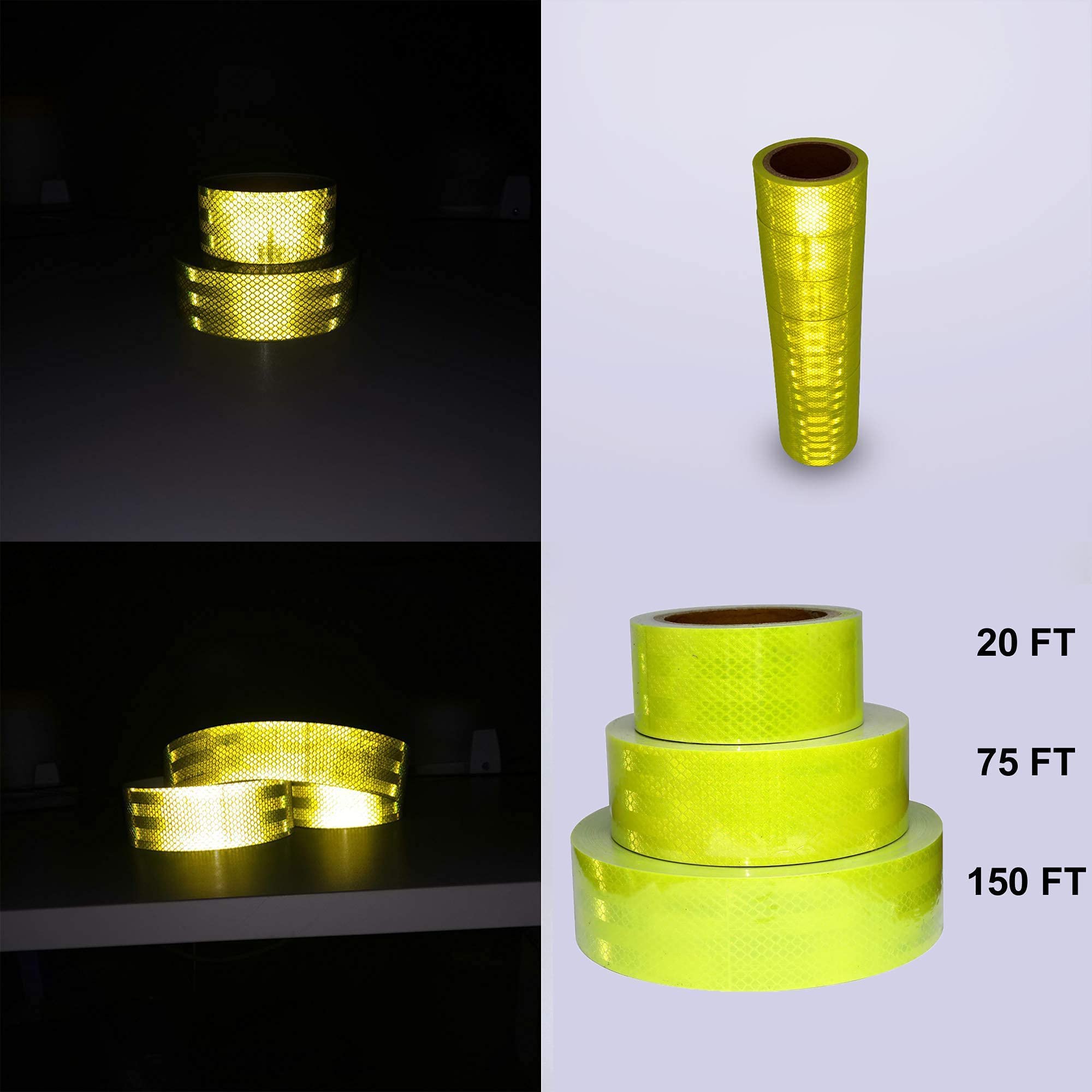 BERTAPES Yellow Reflective Tape,DOT-C2 Outdoor Safety Tape,High Viscosity, Waterproof, Fade Resistant,Durable,Reflector Conspicuity,Weather and Moisture Resistant,2 in × 20 FT