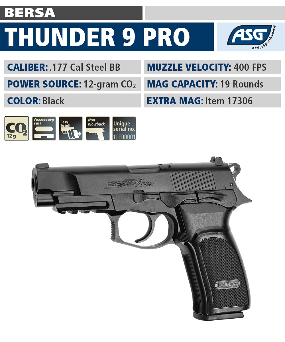 ASG BERSA Thunder 9 Pro .177 Caliber Steel BB Gun Non-Blowback Air Pistol