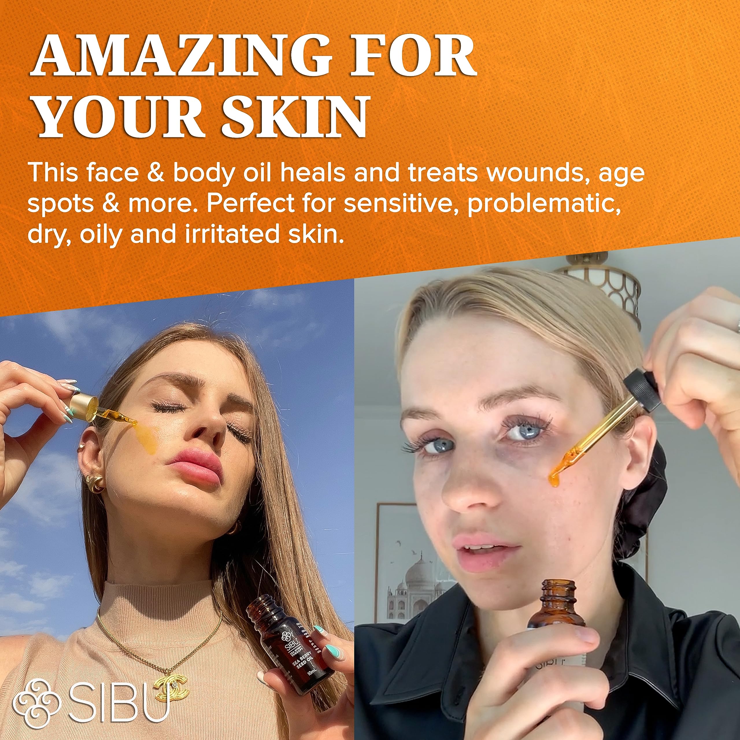 Sibu Premium Himalayan Sea Buckthorn Seed Oil, USDA Organic (10ml) β Amazing for Sensitive Skin, Breakouts, & Irritation