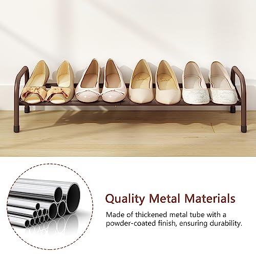 Gewudraw 1-Tier Shoe Rack Expandable, Width Adjustable Shoe Shelf Storage Organizer, 41.53'' Metal Standing Shoe Rack for Bedroom Entryway Closet, Holds up to 6 Pairs Shoes, Brown