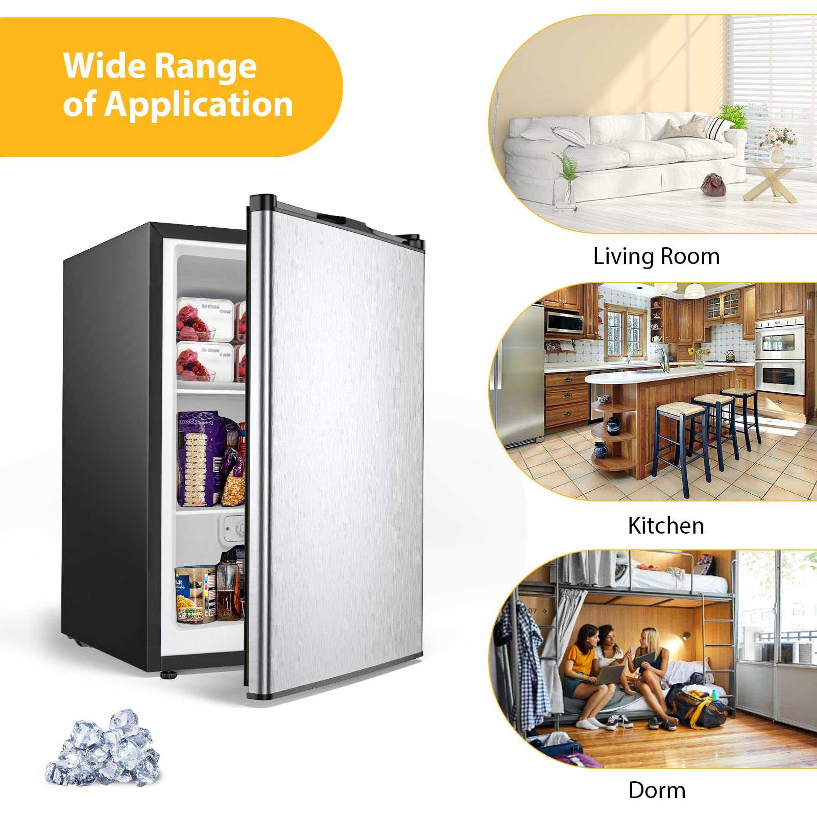 COSTWAY EP23796 Mini Size with Stainless Steel 3.0 CU FT Capacity-Adjustable Compact Single Door Upright Freezer, Gray+Black