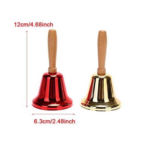 ARFUKA Hand Bells Silver Steel Service Handbells Black Wooden Handle Metal Bells Musical Percussion Dinner Bell Classroom Bell Multi-Purpose Events Bell Christmas Hand Bell Pakc of 2