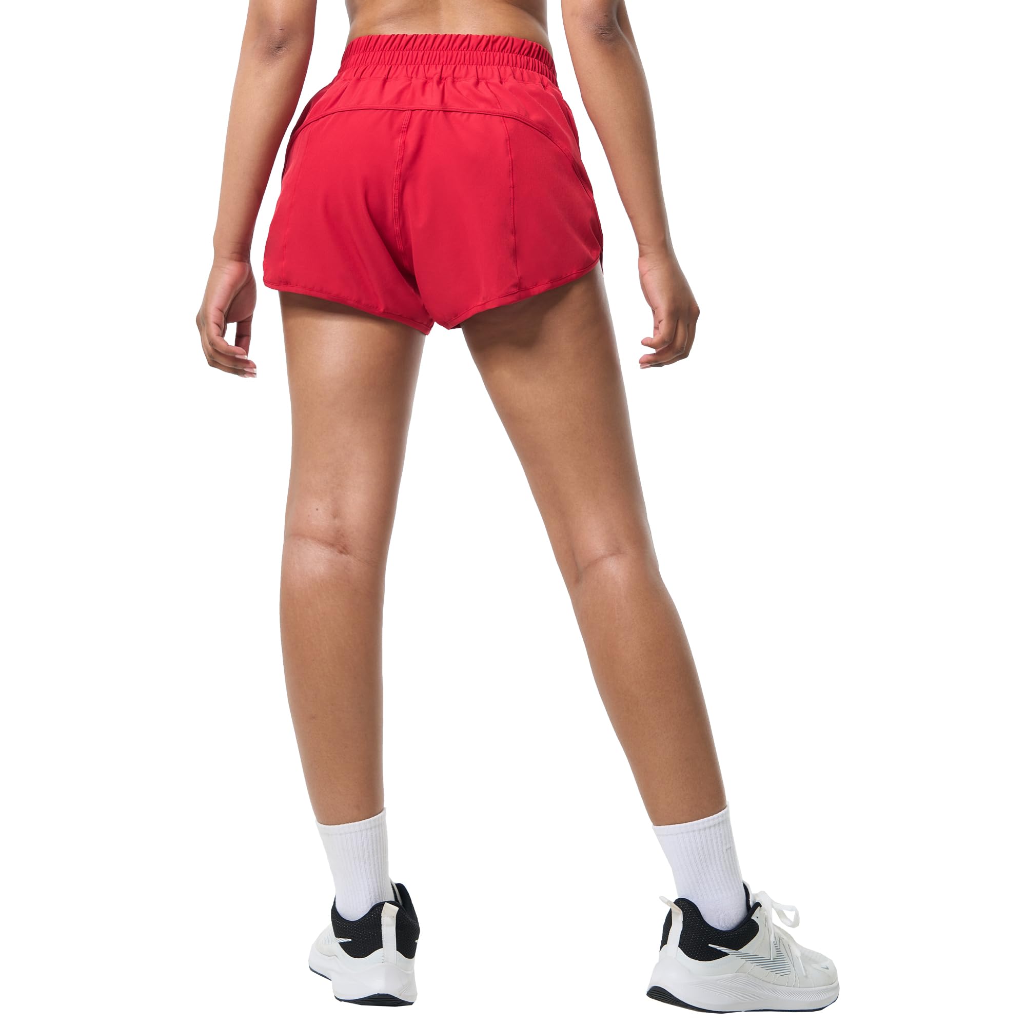 Aurefin Athletic Shorts for Women, Women's Quick Dry Running Track Shorts Workout Active Shorts with Elastic and Zip Pocket 5 inch RED/XS
