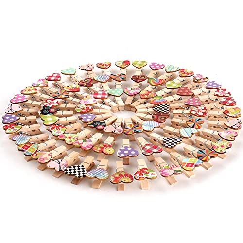 Z ZICOME 100 Pcs Mini Wooden Clothespins with Hearts for Hanging Photos Decorations for Valentine Engagement Wedding Bridal Shower Party