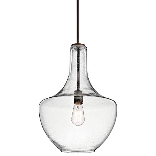 Kichler Everly 19.75" Kitchen Bell Pendant in Olde Bronze®, 1-Light Clear Glass Pendant Light, (19.75" H x 13.75" W), 42046OZ