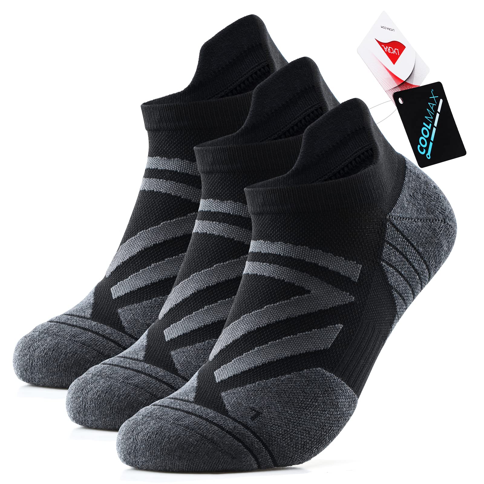 Avoalre Ankle Athletic Running Sports Low Cut Tab Socks Coolmax Moisture Wicking Seamless (Black Grey, Large)