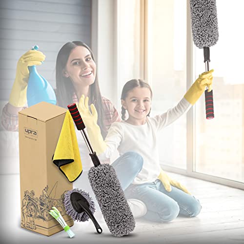 upra Ultimate Car Duster Kit,Best Microfiber Multipurpose Duster,Interior &Exterior Cleaning Tools,Dashboard Detailing Brush,Scratch Lint Free,Pollen Removing,extendable Handle,Tuck,SUV,RV,Set of 4