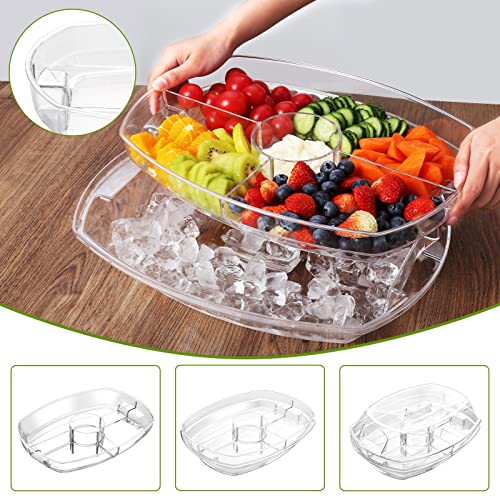 IVYHOME Fruit Ice Serving Tray, Chilled Veggie Tray, Shrimp Cocktail Serving Dish, Appetizer Serving Platter for Parties, with Lid and 4 Compartments