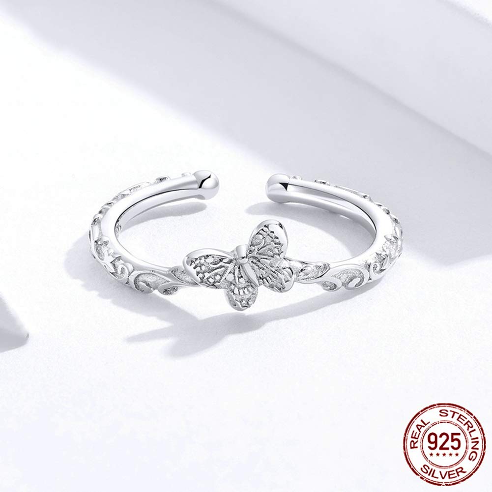 AOFFLY S925 Sterling Silve Women's Rings Butterfly Open Ring for Women Jewelry