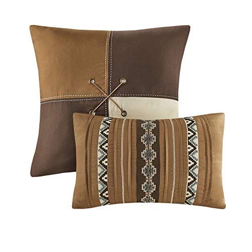 Madison Park Cozy Comforter Set-Rustic Southwestern Style All Season Down Alternative Casual Bedding, Matching Shams, Decorative Pillows, Queen (90 in x 90 in), Spice Brown Multi