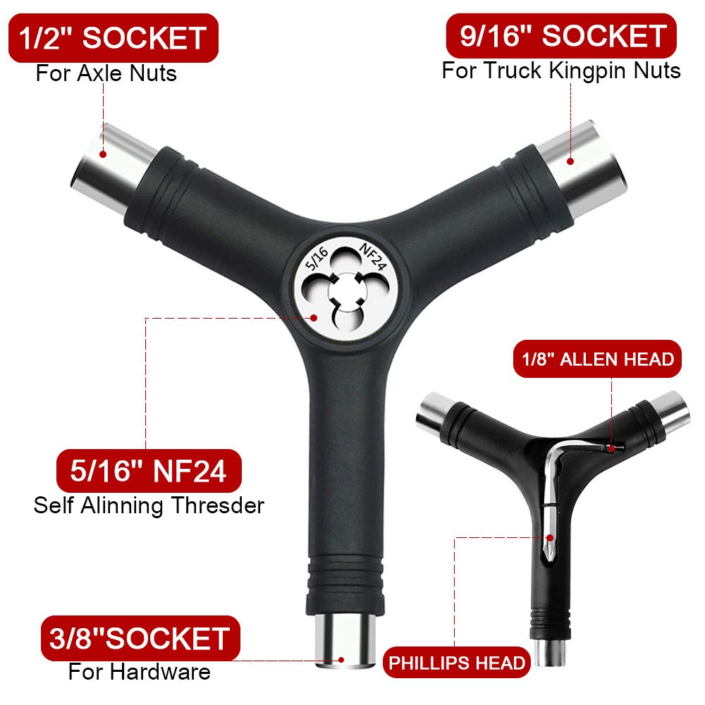 BESIY 1-Inch Skateboard Mounting Hardware 8PCS & All in One Skate Tool, Y Tool for Skateboard (Tools+Gold Hardware)