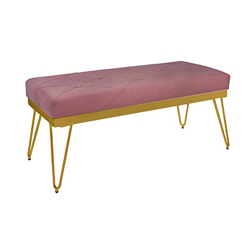 GIA Home Furniture Series Bench with Brushed Pink Velvet Seat and Metal Frame, Gold