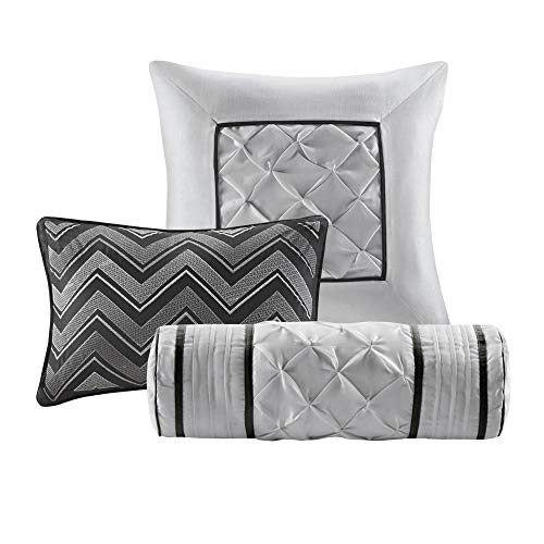 Madison Park Laurel King Size Bed Comforter Set Bed In A Bag - Black , Wrinkle Tufted Pleated β 7 Pieces Bedding Sets β Faux Silk Bedroom Comforters