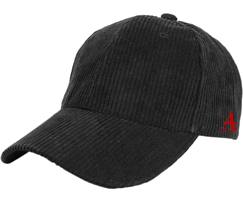 ATZI Corduroy Hat Women Men Baseball Cap Fathers Day Classic Casual Everyday Vintage Trendy Low Profile Prep Golf Fashion Stylish 6 Panel Curved Visor Bucket Adjustable Strap - Black