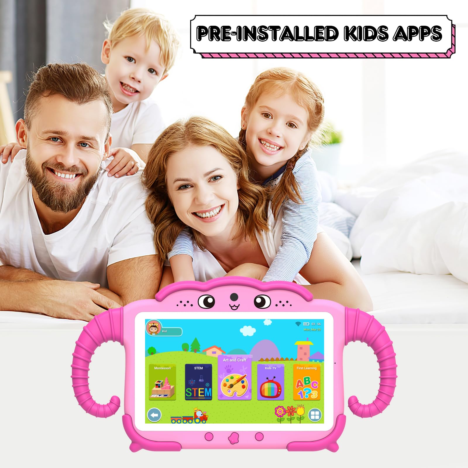 Kids Tablet 7" Tablet for Kids 64GB Toddler Tablet Kids Software Installed, Kids Android Learning Tablet with WiFi Case Dual Camera Parental Control for Toddlers Children Tablet YouTube Netflix
