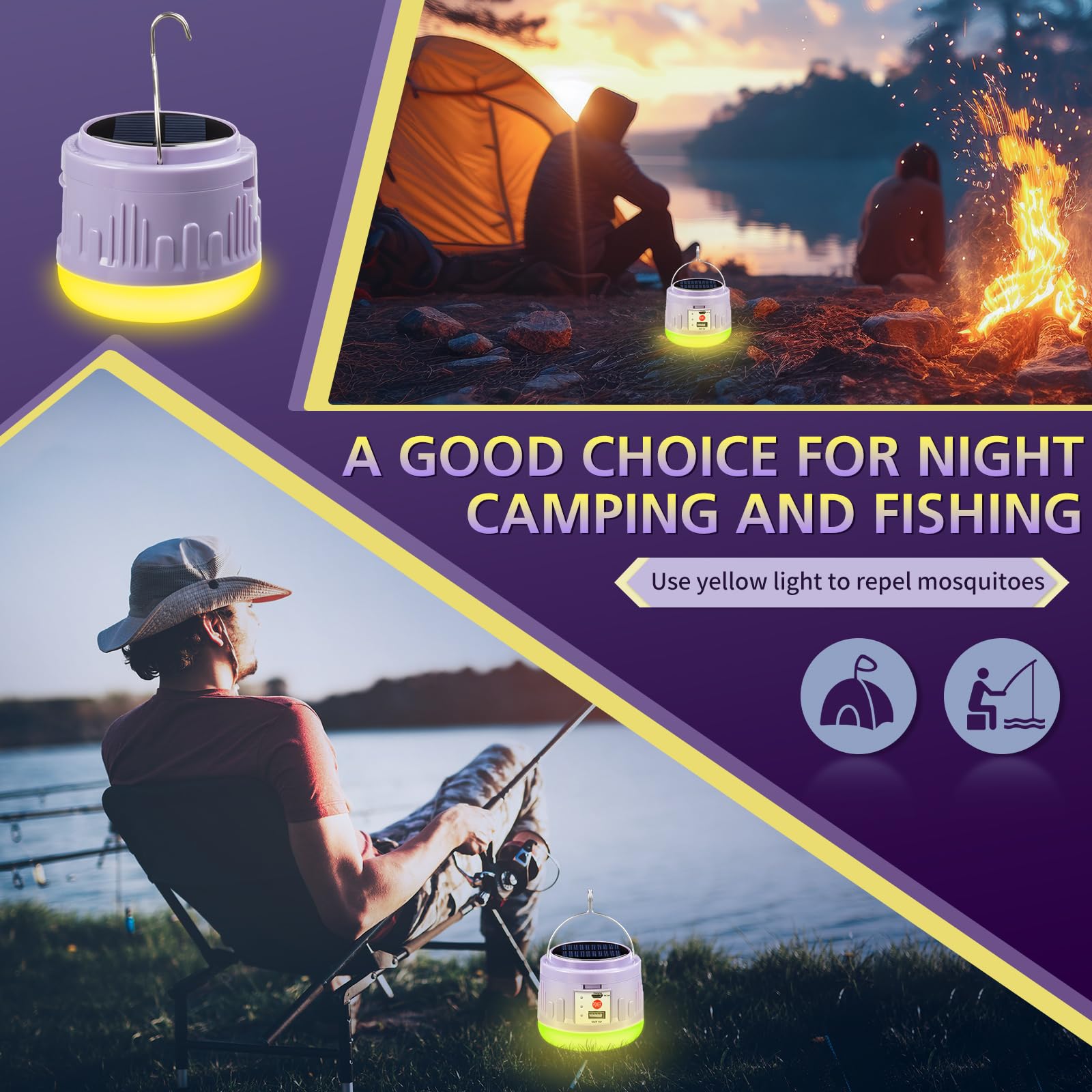Qualirey Amber Yellow LED Bug Light Bulbs USB Rechargeable Solar Outdoor Bug Lights for Camping Bug Light Bulbs for Porch Lights Warm LED Light Bulb for Fishing Patio Deck Backyard Home