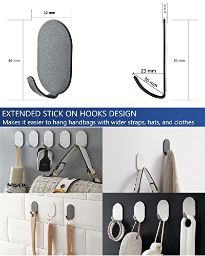 JIELAIMI Self Adhesive Hooks White, 10 Pack Sticky Hooks Extra Strong for Kitchen, Bathroom, Sink - Waterproof Carbon Steel Stick Hanger on Towel Hooks