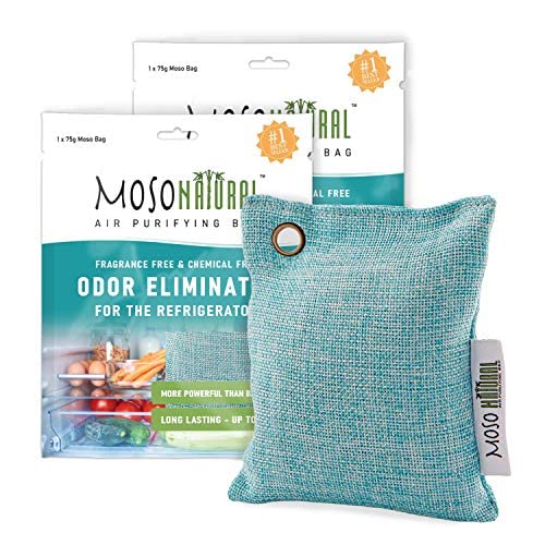 Moso Natural Air Purifying Bag for the Refrigerator and Freezer. (2 Pack) A Scent Free Odor Eliminator and Produce Saver