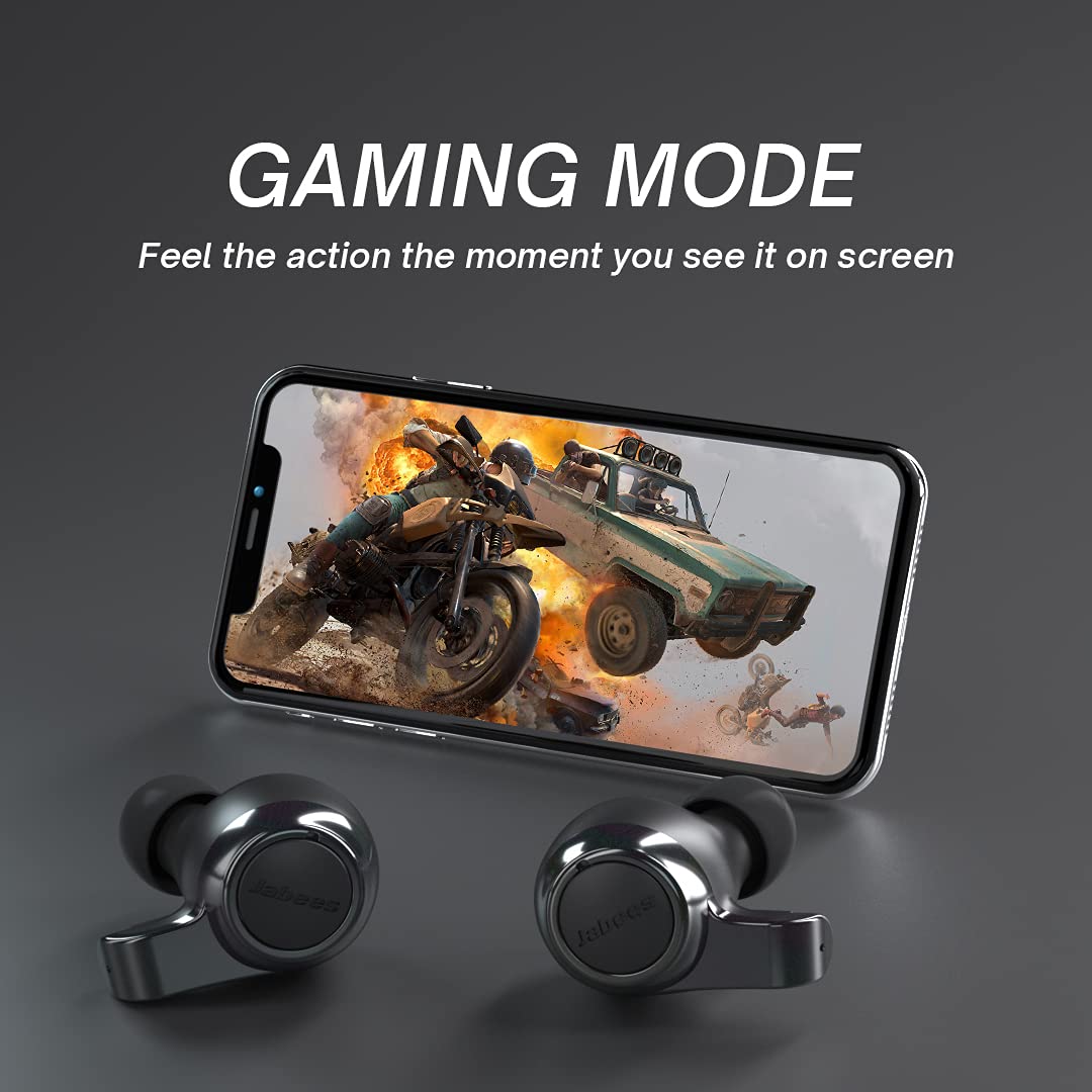 Jabees] Firefly Vintage Bluetooth Wireless Gaming Earbuds - Noise Cancelling Waterproof Headphones with 4 Mic for Call & Music - 40Hr Playtime with Charging Case, Low Latency, aptX, ENC(Black)