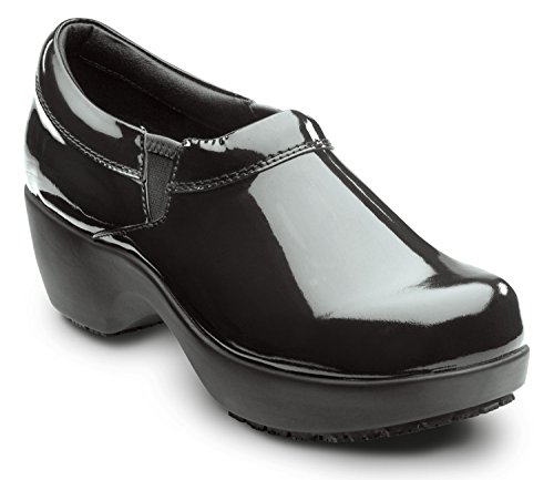 SR Max Geneva Black Patent, Women's, Clog Style Slip Resistant Soft Toe Work Shoe (8.0 M)
