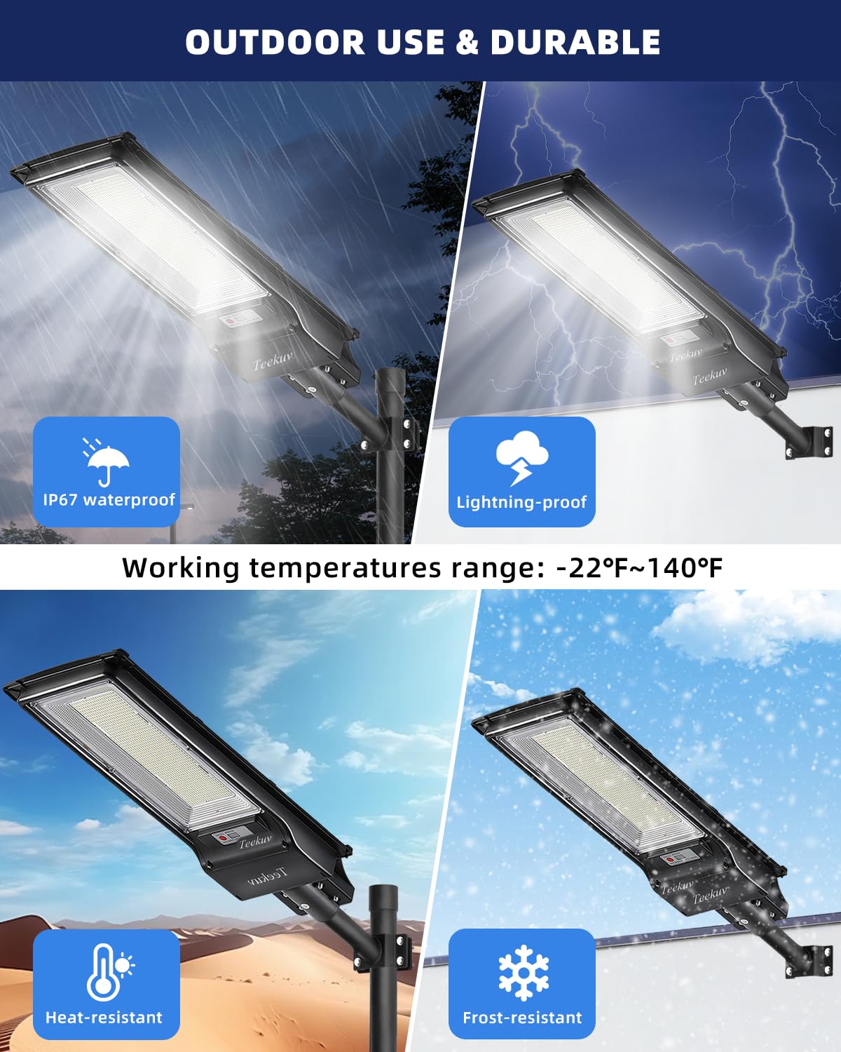 Teekuv 1500W Solar Street Lights Outdoor Waterproof, Dusk to Dawn Motion Sensor Remote Solar Flood Lights, IP67 Commercial Solar Pole Security Light Solar Powered for Street Garage Barns Squre, 2 Pack