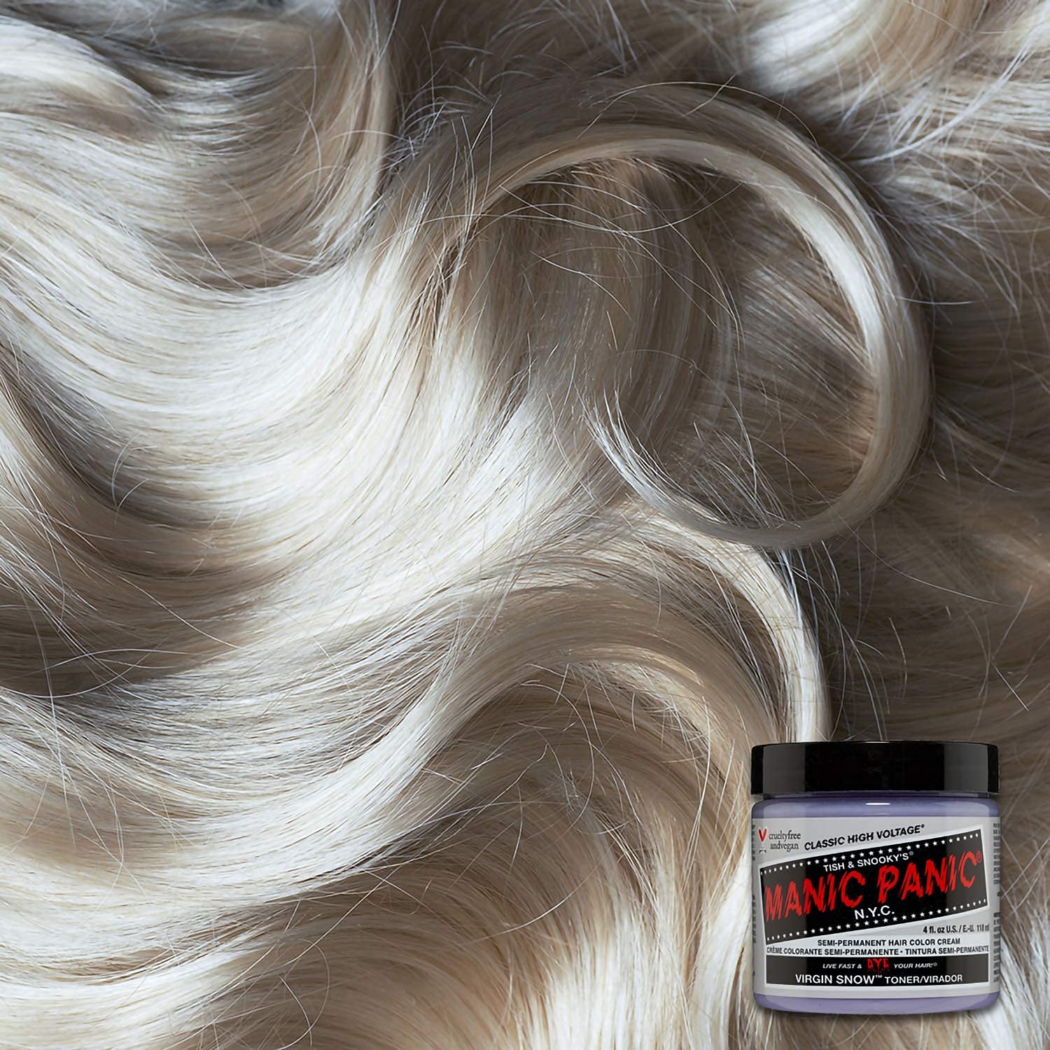 MANIC PANIC Virgin Snow Hair Toner - Classic High Voltage - Semi Permanent Blue Toner for Blonde, Bleached, Brassiness Orange Hair & Brassy Tones - Vegan, PPD & Ammonia-Free
