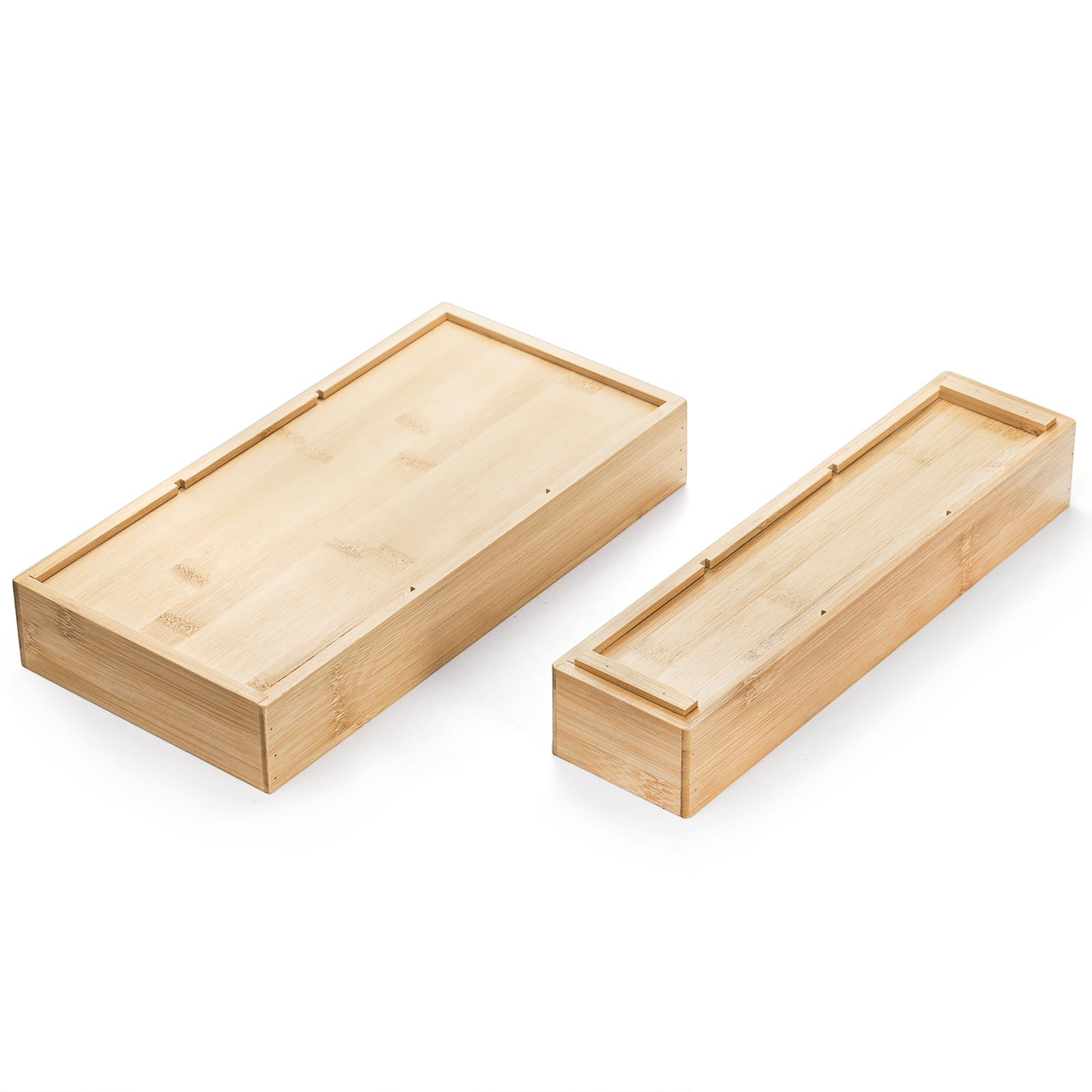 Kingrol Bamboo Drawer Organizers with Adjustable Dividers, Set of 3 Multi-Use Storage Containers for Office Kitchen Bedroom Bathroom, Individual Storage Boxes for Utensil Cutlery Makeup Junk