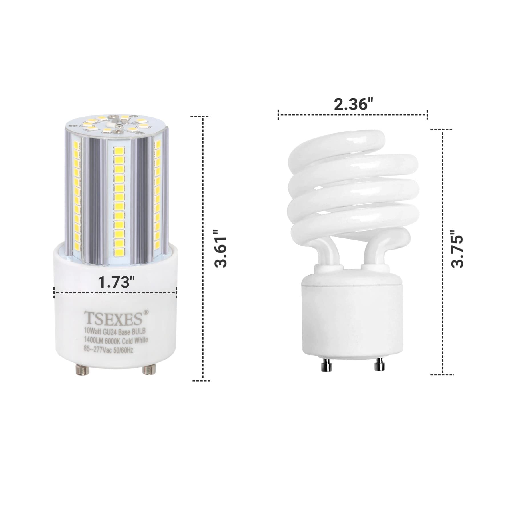 TSEXES Gu24 LED Light Bulb,10W Equivalent 100W,Gu24 Base,1400 Lumens,6000K Cool White,360 Degree Beam Angle,A19 CFL Replacement,4 Pack