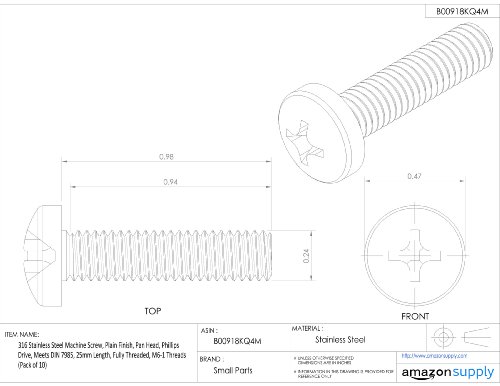 Small Parts 316 Stainless Steel Machine Screw, Plain Finish, Pan Head, Phillips Drive, Meets DIN 7985, 35mm Length, Fully Threaded, M5-0.8 Metric Coarse Threads (Pack of 10)