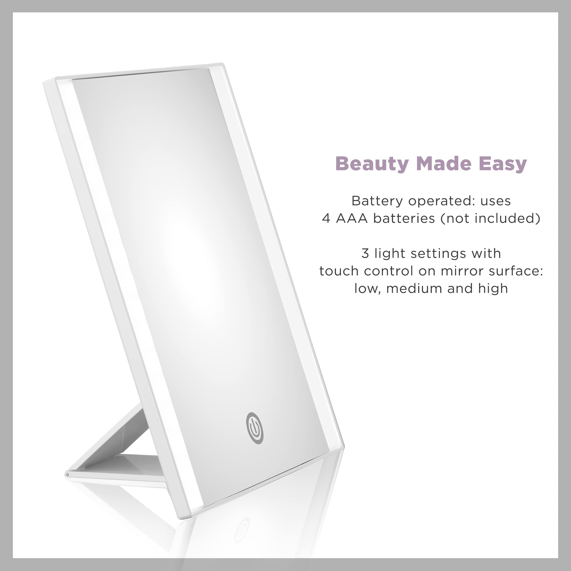 Conair Lighted Makeup Mirror, LED Vanity Mirror with Adjustable Base, Battery Operated in Glossy White