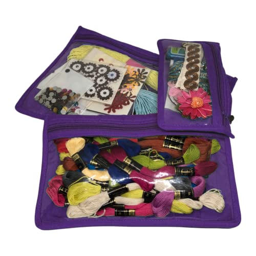 Yazzii Craft Notions Pouch Set (3PC) - Portable & Multipurpose - Sewing Supplies Organizer for Thread Spools, Needles, Beads, Embroidery Floss, Fabric Pieces & More!