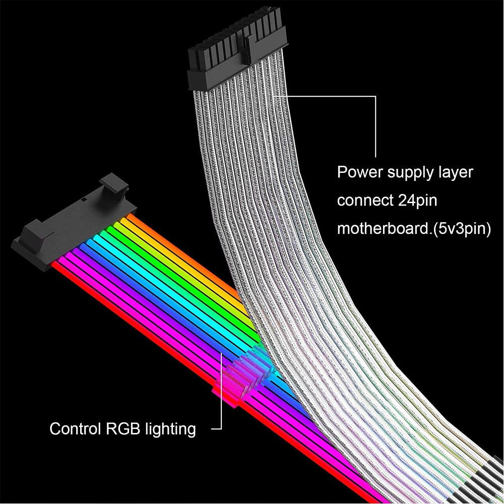 ARGB Extension Cable Kit 24-Pin ATX Motherboard 8-Pin PCIE 8-Pin GPU Addressable with RGB Controllerfor Computer Gaming Case (24-Pin PSU+8-Pin GPU)