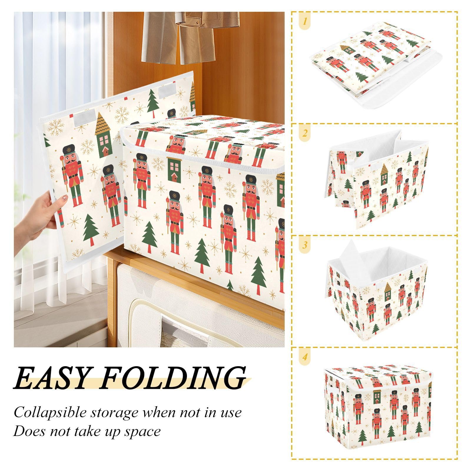 Christmas Nutcracker Tree Storage Bins with Lids Collapsible Storage Containers Closet Organizer Cubes Box Fabric Storage Basket for Bedroom Clothes Shelves Office Nursery Gifts Home Decor