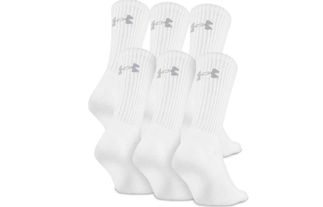 BETRULIGHT - Crew Socks for Men Comfort High-impact Under Armour UA Performance Crew Socks (6 Pairs) Size 4-8.5 - (Medium - White)