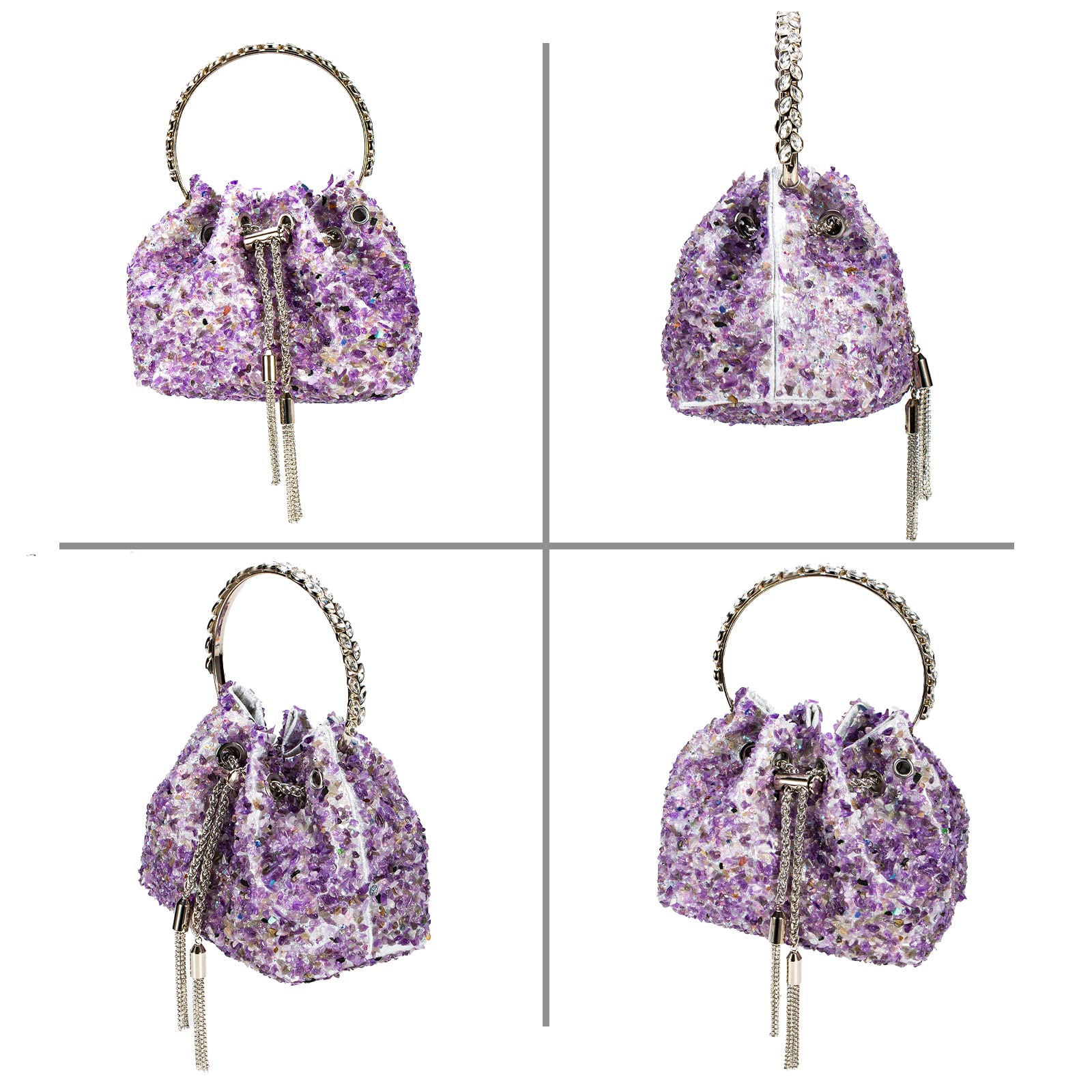 Bandkos Women's Clutch Purse Evening Bag Pearl Rhinestone Handbag Glitter Bucket Chain Shoulder Bag for Party Prom Wedding