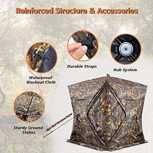 GearOZ Hunting Blind, See Through Ground Blinds for Deer Hunting 3-4 Person Pop Up Tent Turkey Blind for Bow Hunting 270°, Portable Durable Deer Blind for Hog Turkey Duck Hunting