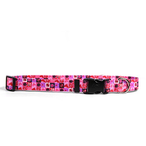 Yellow Dog Design Valentines Blocks Dog Collar with Tag-A-Long ID Tag System-Medium-1" Neck 14 to 20", Multi-Color (VLBL105)