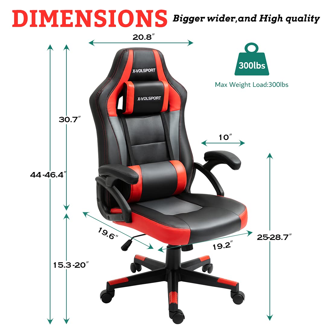 High Back Wide Seat Ergonomic PC Computer Gaming Chair, Leather Swivel Silla Gamer Home Office Desk Chair with Headrest and Lumbar Support for Adult (Red+Black)