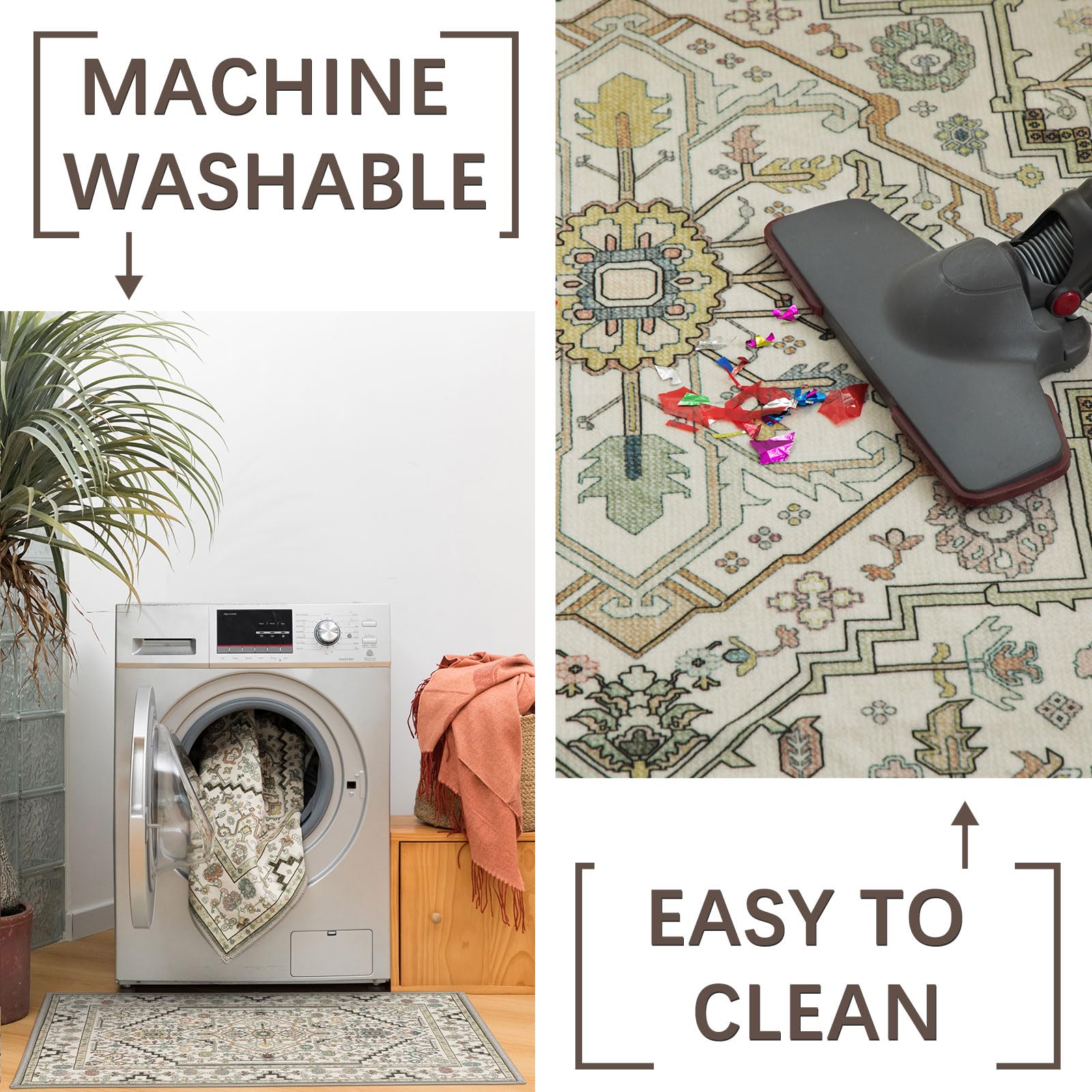 Rineflo-2'x3' Washable Indoor Doormat, Non-Slip Retro Door Mat ,Boho Mat Low-Pile Entryway Rug,Suitable for Bedroom, Study, Bathroom Entrance Carpet (Beige Green, 2'x3')