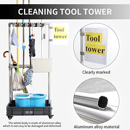 QTJH Cleaning Tool Tower mop Holder Umbrella Stand,Cleaning Tool Storage Drain Tool Hanger 5S Shadow Board