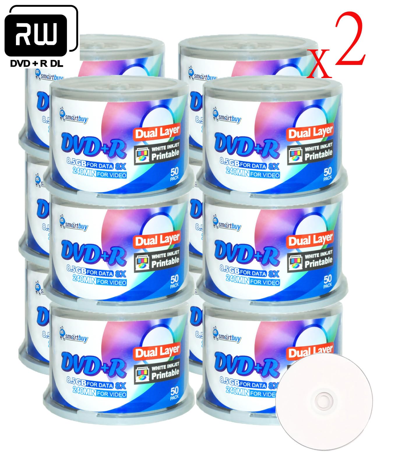 Smart Buy 1200 Pack DVD+r Dl 8.5gb 8X DVD Plus R Double Layer Printable White Inkjet Blank Data Recordable Media 1200 Discs Spindle